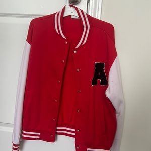 Jackets & Coats | Red White Black Lettering Varsity Jacket In Big Bold ...
